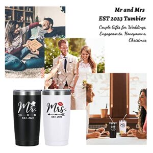 LiqCool Mr and Mrs EST 2023 Tumbler, Wedding Gifts, His and Hers Gifts, Couples Christmas Gifts for Newlyweds Husband Wife Bride Groom, 20 Oz Tumbler Gift for Anniversary Honeymoon Bridal Shower