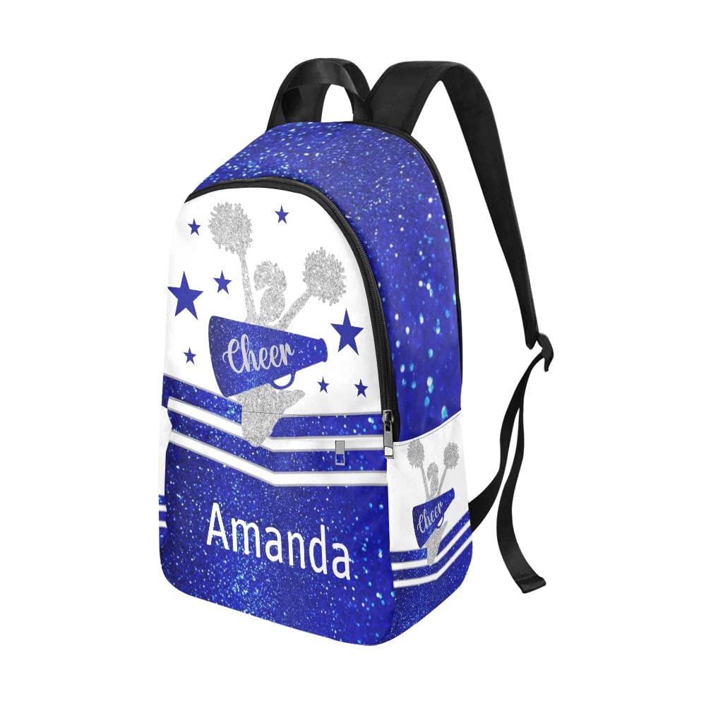 XOZOTY Blue Bling Print Cheerleader Stars Backpack Personalized Name Shoulder Bag Travel Daypack for Gift