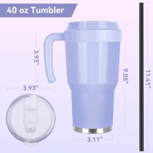 Rietore 40 oz Tumbler with Handle and Straw, Stainless Steel Tumblers Insulated Tumblers with Lids Double Wall Vacuum Coffee Travel Mug, Sweat Proof, Leak Proof, Glacier Blue