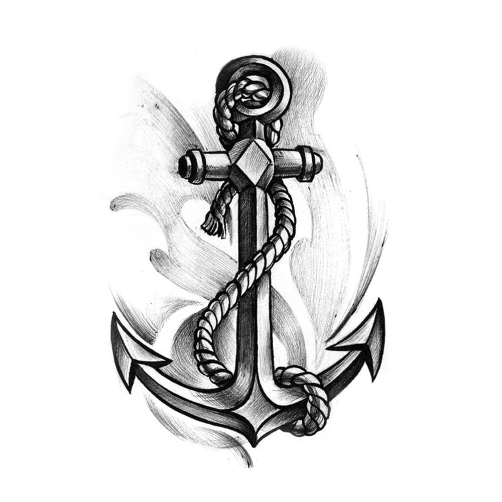 SanerLian Anchor Ship Temporary Tattoo Sticker Waterproof Vintage Adult Men Women Hand Arm Shoulders Body Art 10.5X6cm Set of 24 (SF188)