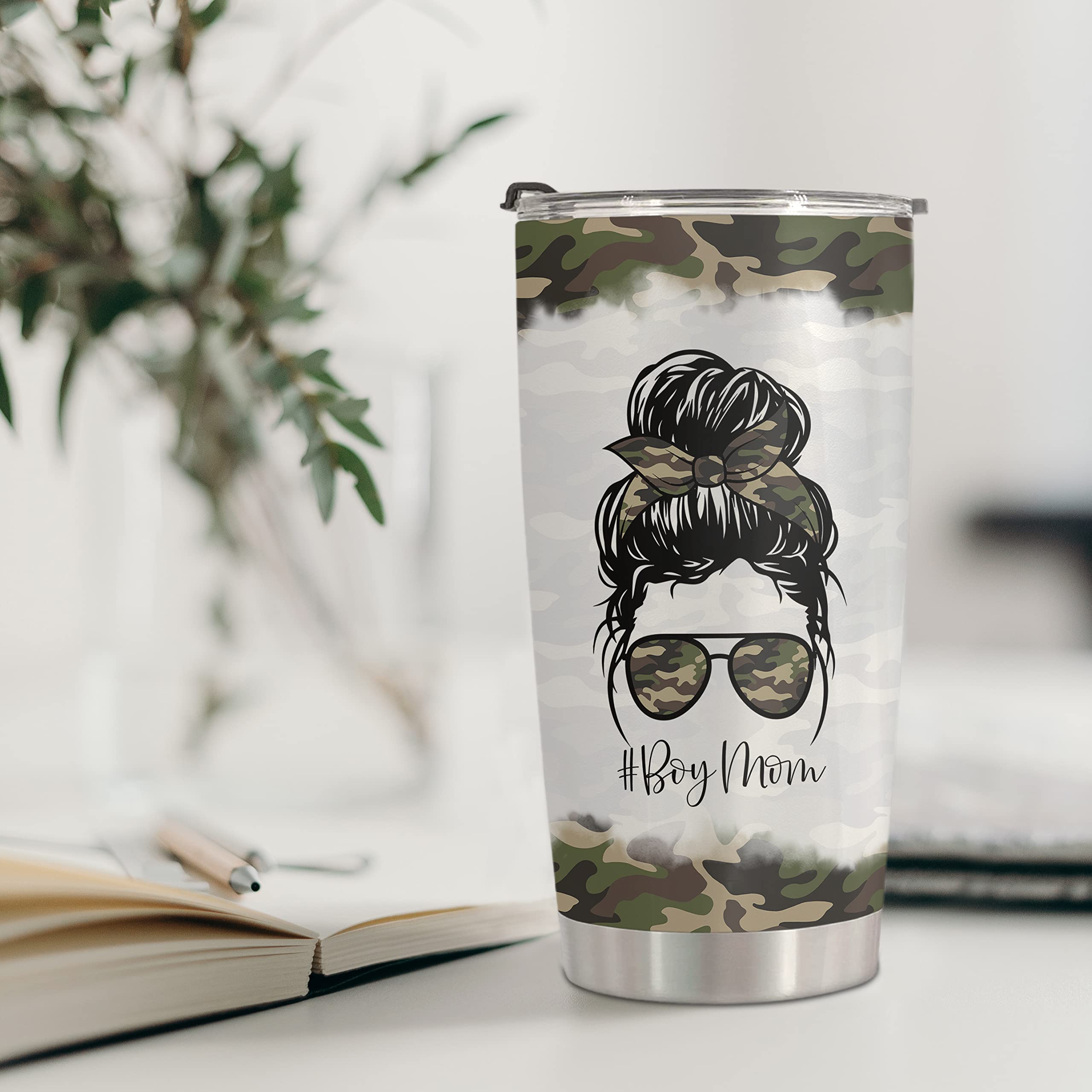 HOMISBES Boy Mom Tumbler - Mom of Boys Vacuum Insulated Stainless Steel Travel Mug with Straw for Mom Birthday Mothers Day from son - Camo Mom Cups 20oz