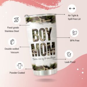 HOMISBES Boy Mom Tumbler - Mom of Boys Vacuum Insulated Stainless Steel Travel Mug with Straw for Mom Birthday Mothers Day from son - Camo Mom Cups 20oz