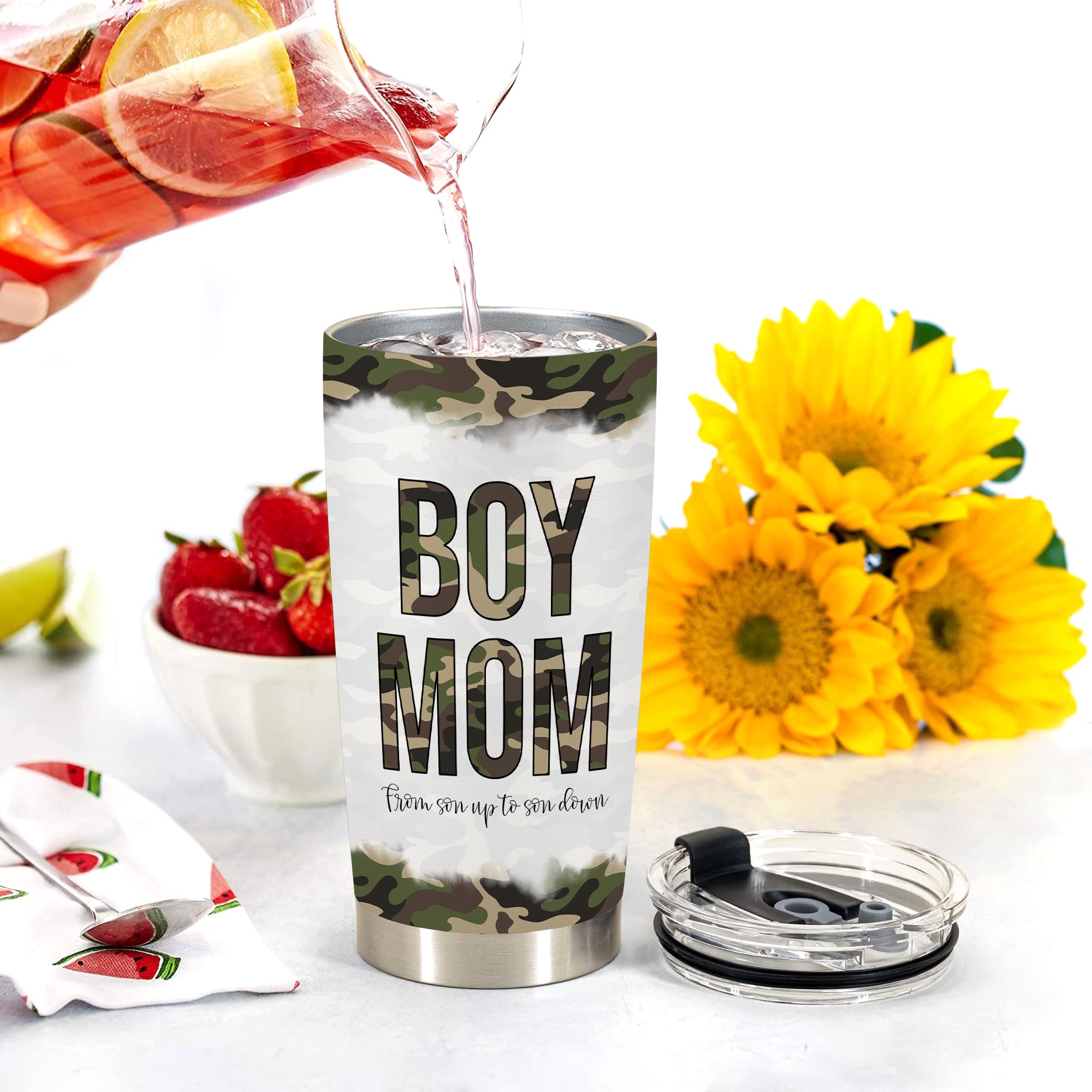 HOMISBES Boy Mom Tumbler - Mom of Boys Vacuum Insulated Stainless Steel Travel Mug with Straw for Mom Birthday Mothers Day from son - Camo Mom Cups 20oz