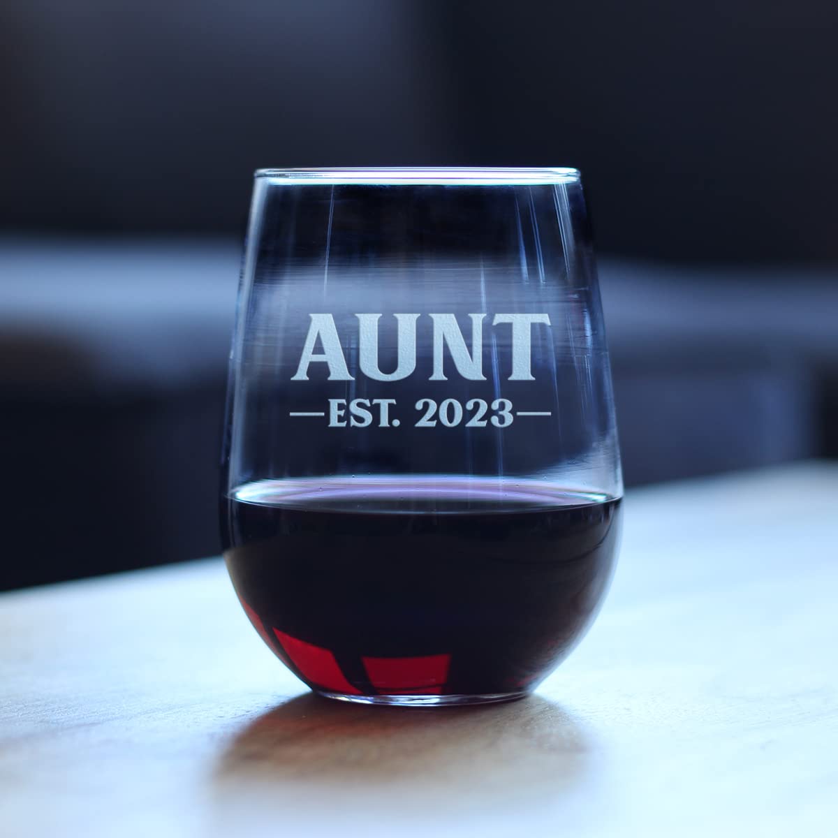 Aunt Est 2023 - New Aunties Stemless Wine Glass Gift for First Time Aunts - Bold 17 Oz Large Glasses