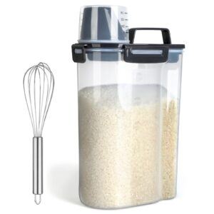 uppetly rice airtight dry food storage containers, bpa free plastic storage bin dispenser with pourable spout, measuring cup for cereal, flour and baking supplies, include a stainless steel whisk