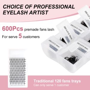 Lash Extension FADLASH 20D Premade Fans Eyelash Extensions 600pcs Pre Made Fans Lash Extensions Premade Lash Fans Volume Lash Extensions D Curl Eyelash Extension Premade Fans (20D-0.07D-14-20mm)