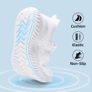 Slow Man Womens Walking Tennis Shoes Fashion Slip on Comfortable Lightweight Memory Foam Athletic Casual Sneakers for Running Gym Workout Nurse All White,8