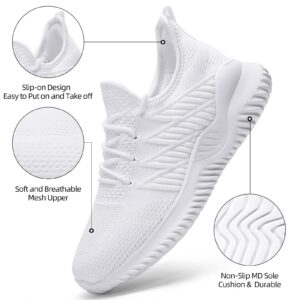 Slow Man Womens Walking Tennis Shoes Fashion Slip on Comfortable Lightweight Memory Foam Athletic Casual Sneakers for Running Gym Workout Nurse All White,8