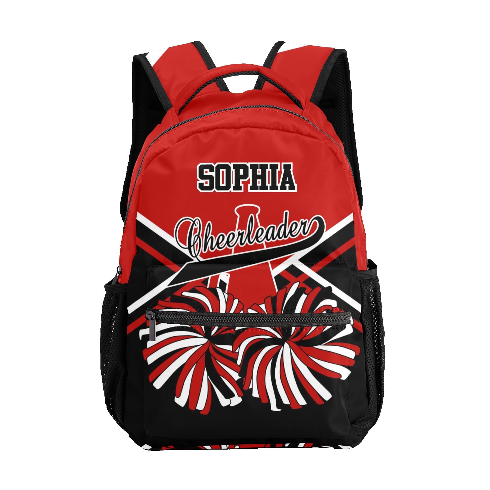 SunFancyCustom Cheer Cheerleader Dark Red Black Personalized Backpack with Name Waterproof Bag for Birthday Holiday Gift for Travel Office Work