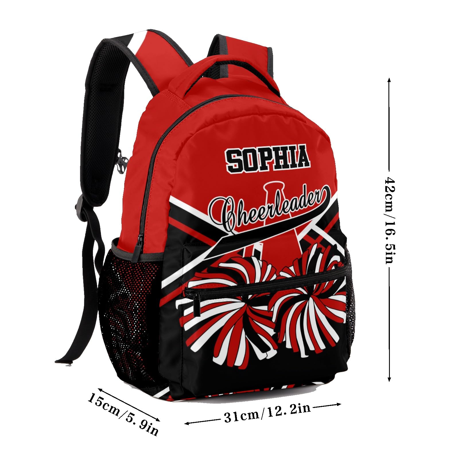 SunFancyCustom Cheer Cheerleader Dark Red Black Personalized Backpack with Name Waterproof Bag for Birthday Holiday Gift for Travel Office Work