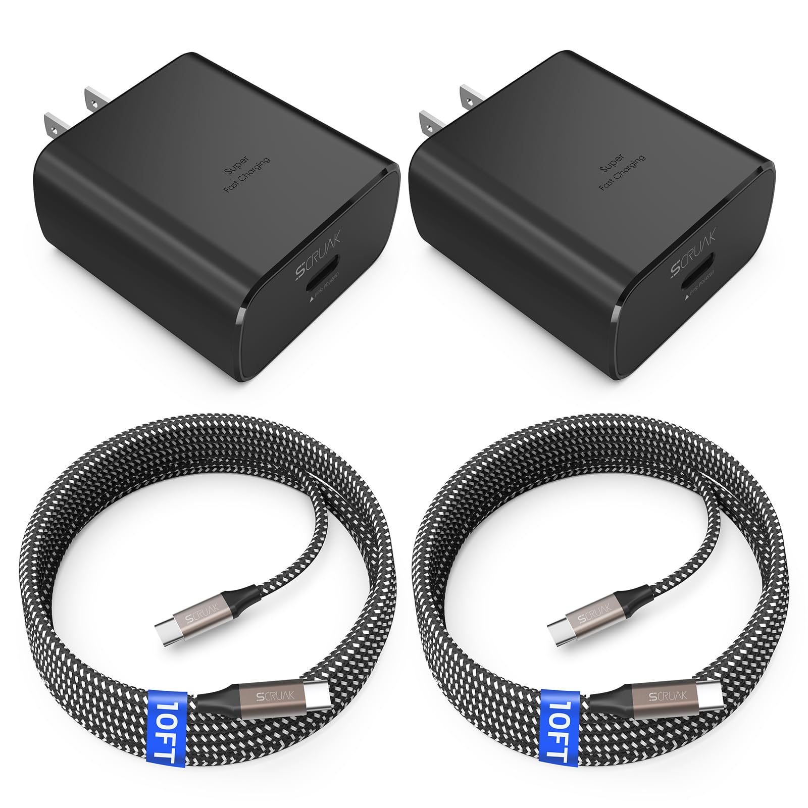 45W USB-C Charger, 2-Pack 45 Watt Samsung Super Fast Charger Type C Wall Charging Block with 2X 10FT Type C Cable for Samsung Galaxy S23 Ultra/S23/S23+/S22 Ultra/S22+/S22/S20/S21,Note 10/20,Tab S9/S8