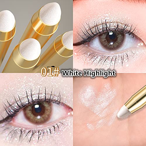 Go Ho White Highlighter Makeup Cream-to-powder Eyeshadow Stick,Creamy Eyeshadow Pen Crayon,Pearl White