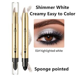 Go Ho White Highlighter Makeup Cream-to-powder Eyeshadow Stick,Creamy Eyeshadow Pen Crayon,Pearl White