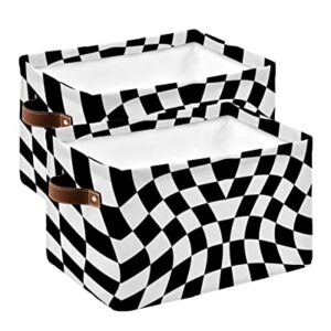 Black and White Checkered Storage Basket Waterproof Cube Storage Bin Organizer with Handles, Modern Irregular Geometric Collapsible Storage Cubes Bins for Clothes Books Toys 15"x11"x9.5", 2 Pcs