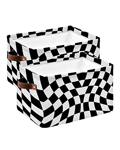 Black and White Checkered Storage Basket Waterproof Cube Storage Bin Organizer with Handles, Modern Irregular Geometric Collapsible Storage Cubes Bins for Clothes Books Toys 15"x11"x9.5", 2 Pcs