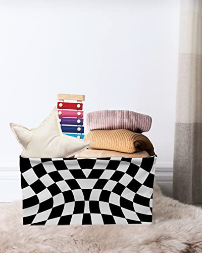 Black and White Checkered Storage Basket Waterproof Cube Storage Bin Organizer with Handles, Modern Irregular Geometric Collapsible Storage Cubes Bins for Clothes Books Toys 15"x11"x9.5", 2 Pcs