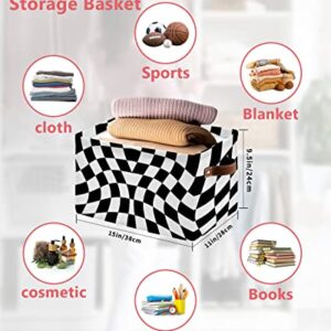 Black and White Checkered Storage Basket Waterproof Cube Storage Bin Organizer with Handles, Modern Irregular Geometric Collapsible Storage Cubes Bins for Clothes Books Toys 15"x11"x9.5", 2 Pcs