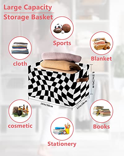 Black and White Checkered Storage Basket Waterproof Cube Storage Bin Organizer with Handles, Modern Irregular Geometric Collapsible Storage Cubes Bins for Clothes Books Toys 15"x11"x9.5", 2 Pcs