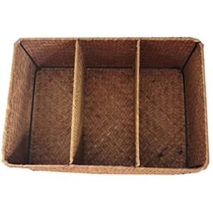 trjgtas 3-section wicker baskets for shelves, hand-woven seagrass storage baskets paper basket