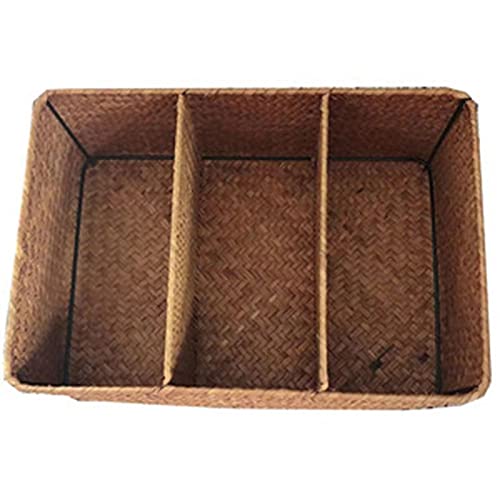 Trjgtas 3-Section Wicker Baskets for Shelves, Hand-Woven Seagrass Storage Baskets Paper Basket