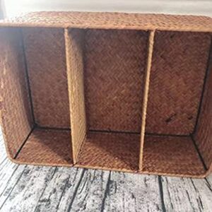 Trjgtas 3-Section Wicker Baskets for Shelves, Hand-Woven Seagrass Storage Baskets Paper Basket