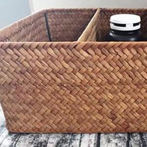 Trjgtas 3-Section Wicker Baskets for Shelves, Hand-Woven Seagrass Storage Baskets Paper Basket