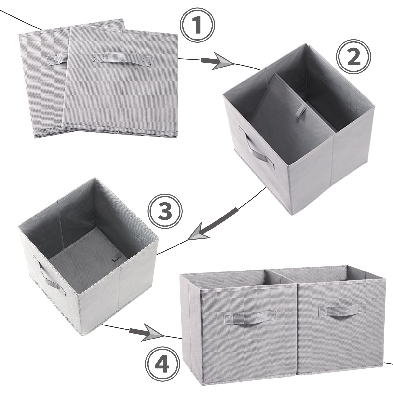 Mrooda Fabric Storage Bins 2 Pack Storage Cubes For Shelves、Storage Bins with 2 Handles 、Rectangle Storage Box Organizer Shelf Baskets 、for clothes toys books and more、color grey 2 pack