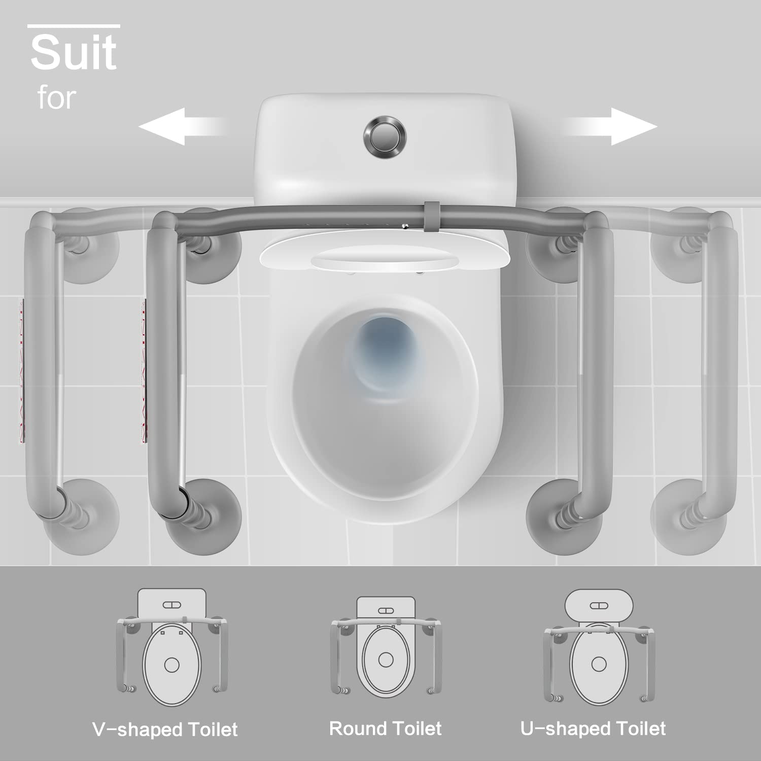 FSA/HSA Eligible Toilet Safety Rails - Adjustable and Foldable Toilet Rails for Elderly, Handicap Toilet Safety Frame with Handles, Fit Any Toilets - Silver Gray