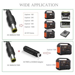 20Ft 14AWG Extension Cable,DC8mm Extension Cable with DC7909 to DC8020 Adapter connectors, fit for Most Below 200W Solar Panel and Jackery Explorer 1000/500/300/240/1500/2000 Portable Power Station