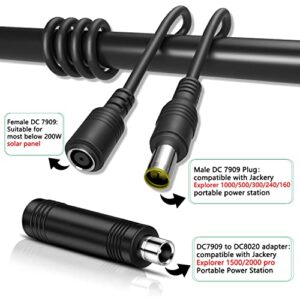 20Ft 14AWG Extension Cable,DC8mm Extension Cable with DC7909 to DC8020 Adapter connectors, fit for Most Below 200W Solar Panel and Jackery Explorer 1000/500/300/240/1500/2000 Portable Power Station