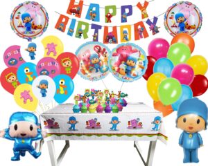 pocoyo and friends theme party decorations balloons birthday party supplies. pocoyo. baby shower decorations. pocoyo and friends cupecake topper and table cloth or tablecover 24 cupcake toppers. pato, elly, loula, sleepy bird, and baby bird.