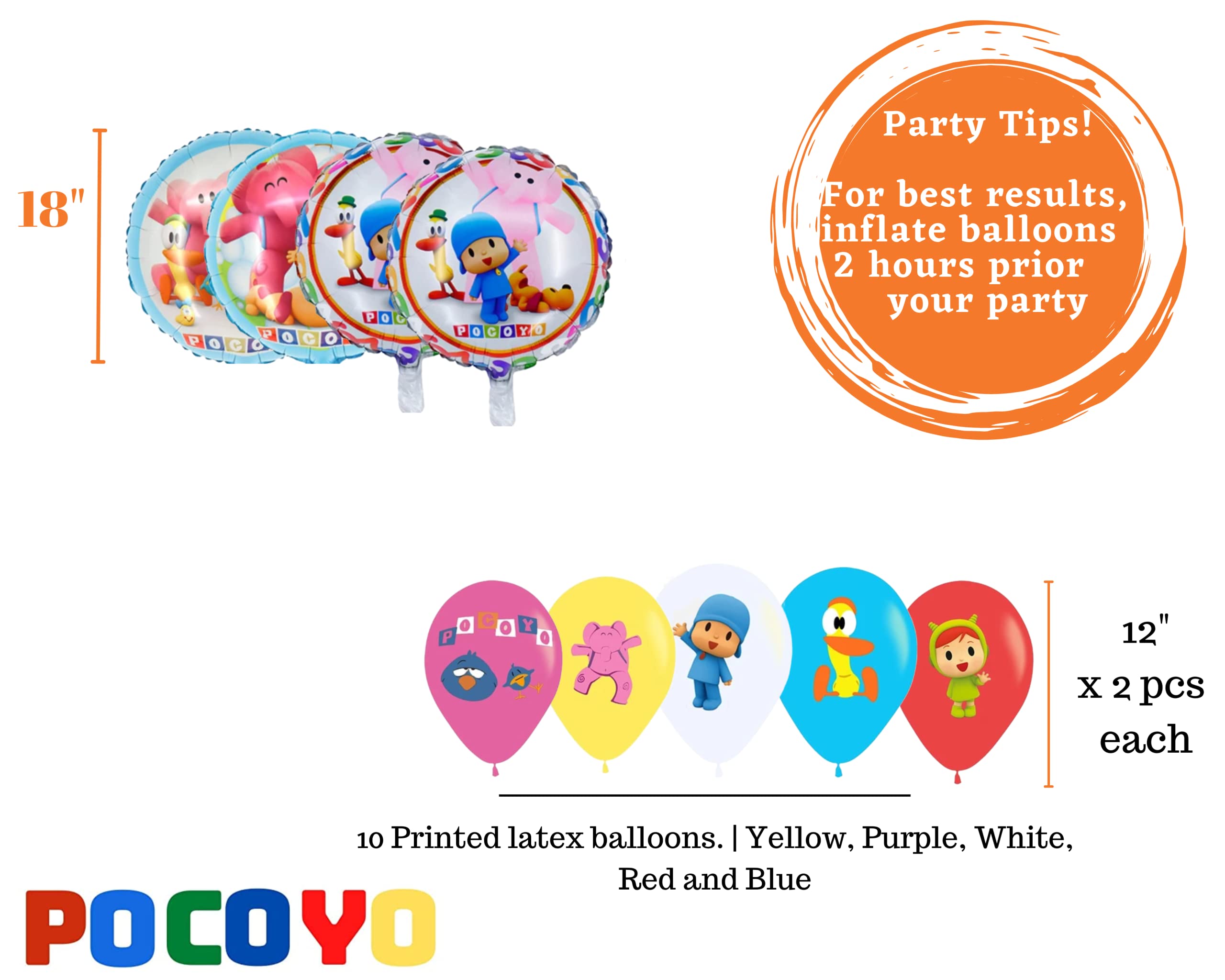 Pocoyo and Friends theme party decorations balloons Birthday Party Supplies. Pocoyo. Baby Shower decorations. Pocoyo and friends cupecake topper and table cloth or tablecover 24 cupcake toppers. Pato, Elly, Loula, Sleepy Bird, and Baby Bird.