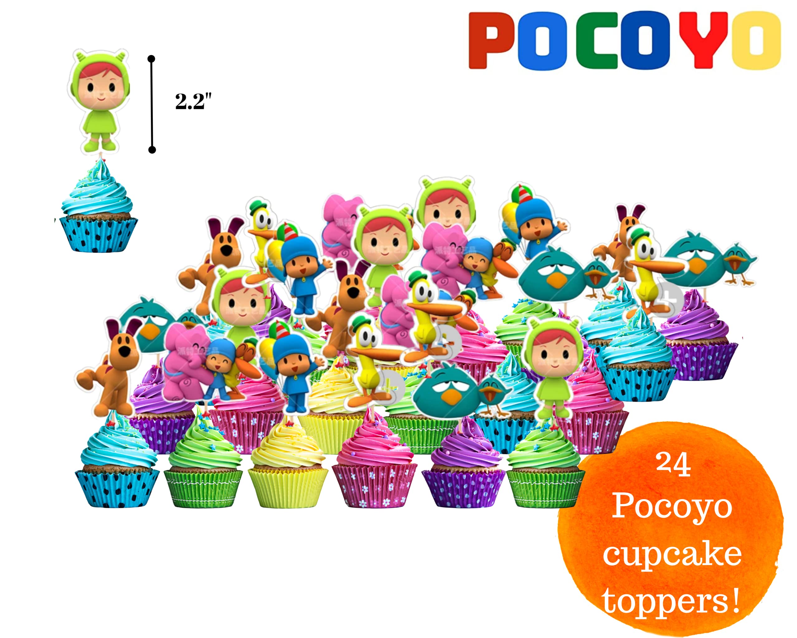 Pocoyo and Friends theme party decorations balloons Birthday Party Supplies. Pocoyo. Baby Shower decorations. Pocoyo and friends cupecake topper and table cloth or tablecover 24 cupcake toppers. Pato, Elly, Loula, Sleepy Bird, and Baby Bird.