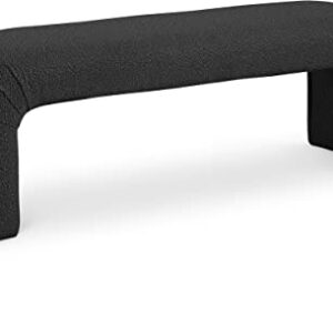 Meridian Furniture Niagara Collection Modern Upholstered Bench with Rich Boucle Fabric, Curved Contemporary Design, 52" W x 15.5" D x 17.5" H, Black