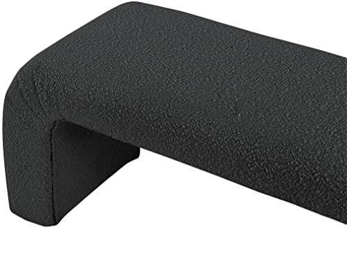 Meridian Furniture Niagara Collection Modern Upholstered Bench with Rich Boucle Fabric, Curved Contemporary Design, 52" W x 15.5" D x 17.5" H, Black