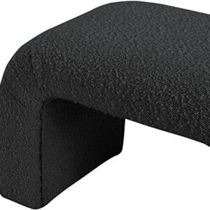 Meridian Furniture Niagara Collection Modern Upholstered Bench with Rich Boucle Fabric, Curved Contemporary Design, 52" W x 15.5" D x 17.5" H, Black