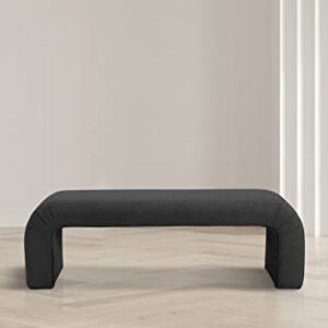 Meridian Furniture Niagara Collection Modern Upholstered Bench with Rich Boucle Fabric, Curved Contemporary Design, 52" W x 15.5" D x 17.5" H, Black