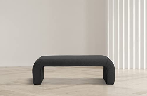 Meridian Furniture Niagara Collection Modern Upholstered Bench with Rich Boucle Fabric, Curved Contemporary Design, 52" W x 15.5" D x 17.5" H, Black