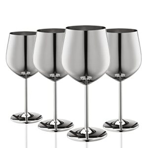 wotor stainless steel wine glasses set of 4, 18oz unbreakable metal wine glass, fancy, unique wine goblets for outdoor, travel, camping and pool, ideal gift for wine lovers (silver)