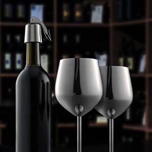 WOTOR Stainless Steel Wine Glasses Set of 4, 18oz Unbreakable Metal Wine Glass, Fancy, Unique Wine Goblets for Outdoor, Travel, Camping and Pool, Ideal Gift for Wine Lovers (Silver)