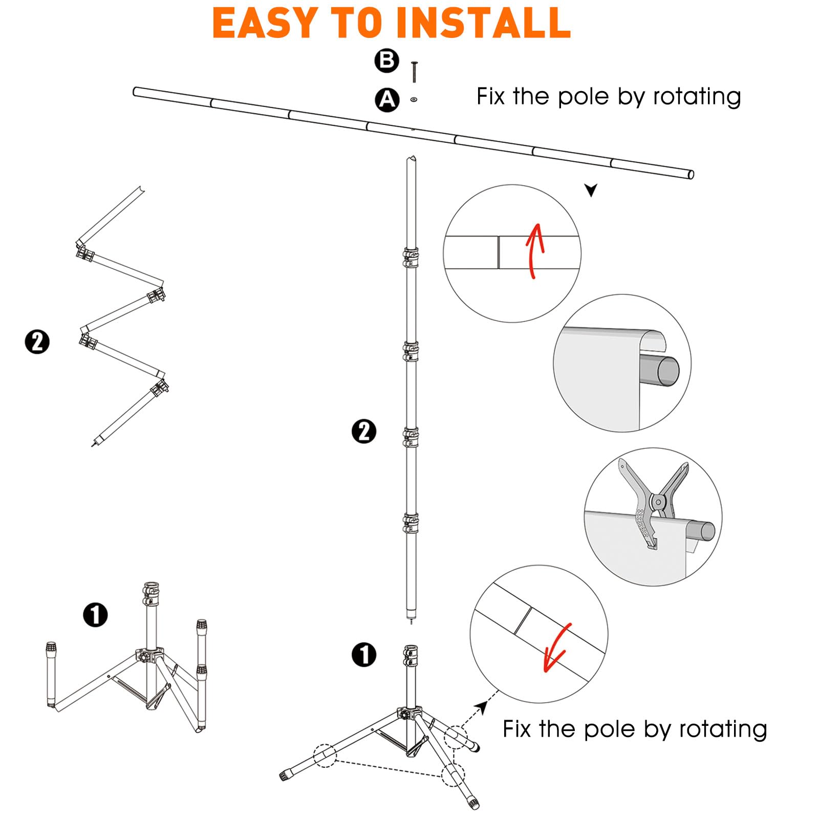 Svopy T-Shape Backdrop Stand Kit - 8 x 5.3ft Adjustable Photo Backdrop Stand - Portable Sturdy Back Drop Stand for Photoshoots, Parties, Wedding and Decoration with 6 Spring Clamps, Sandbag, Carry Bag