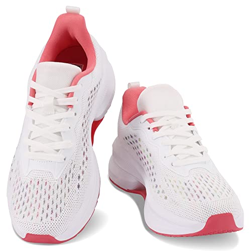 Spatofa Women Walking Shoes Non Slip Running Tennis Shoes Breathable Comfortable Casual Fashion Sneakers 9 White&Orange