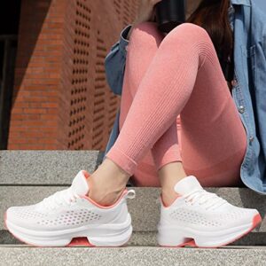 Spatofa Women Walking Shoes Non Slip Running Tennis Shoes Breathable Comfortable Casual Fashion Sneakers 9 White&Orange