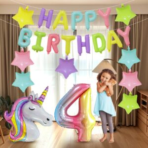 large number 4 balloon 4th birthday unicorn birthday decorations for girls party decorations rainbow balloons 4 year old birthday decorations