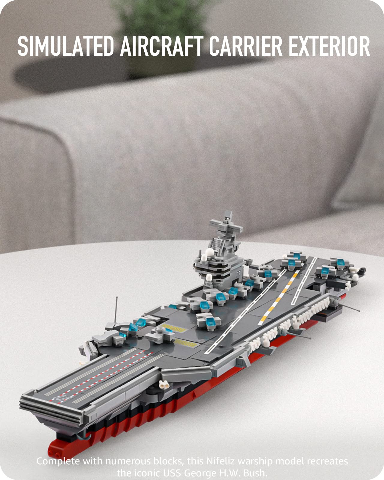 Nifeliz Nimitz-Class Aircraft Carrier, Military Warship Building Model Toy with Technology Components, USS George H.W. Bush Display Set for Adults and Teens (1,969 Pieces)