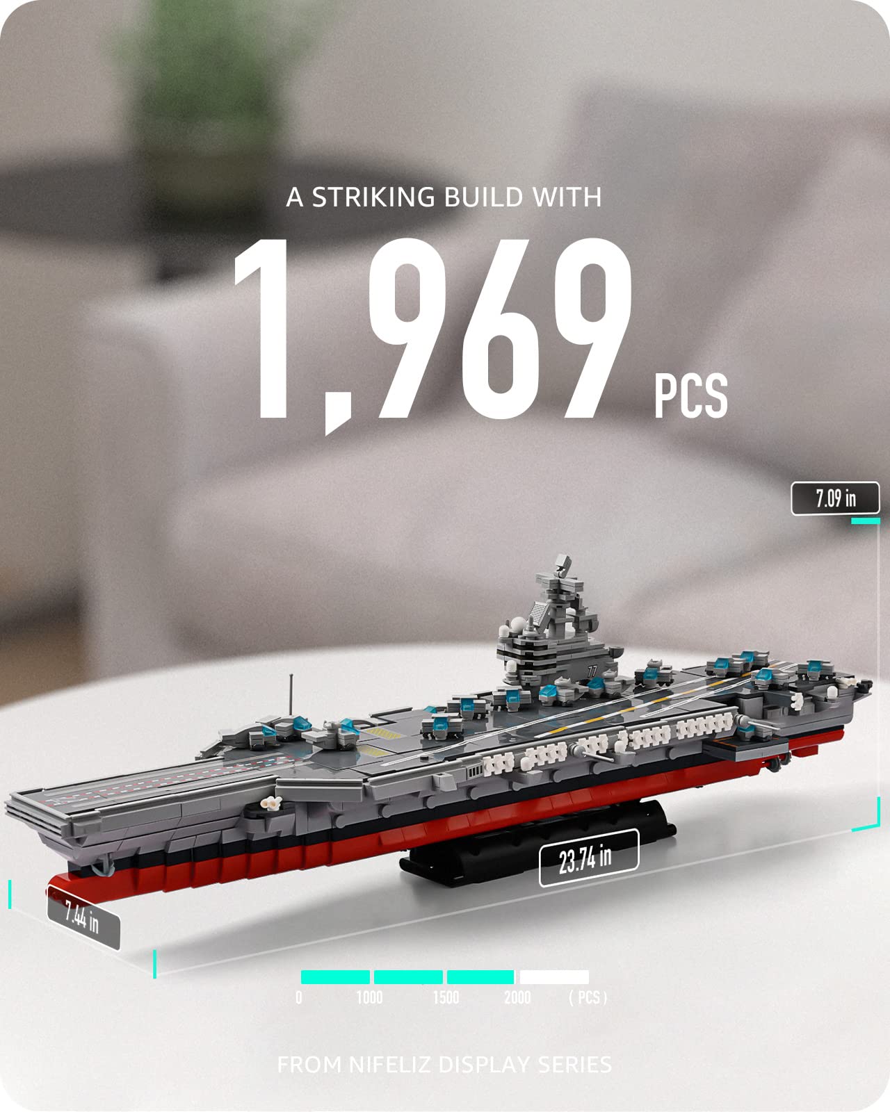 Nifeliz Nimitz-Class Aircraft Carrier, Military Warship Building Model Toy with Technology Components, USS George H.W. Bush Display Set for Adults and Teens (1,969 Pieces)