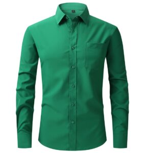 corfty men long sleeve dress shirt - regular fit stretch free-wrinkle casual button down shirt (grass green, xx-large)