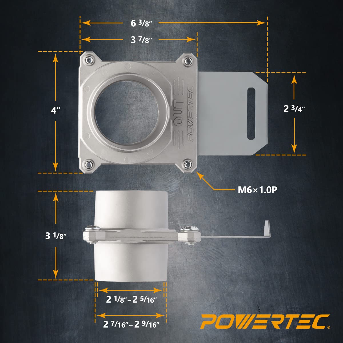 POWERTEC 70325 Blast Gate 2-1/2 Inch, w/Anti Clog and Air Leak Seal for Dust Collection