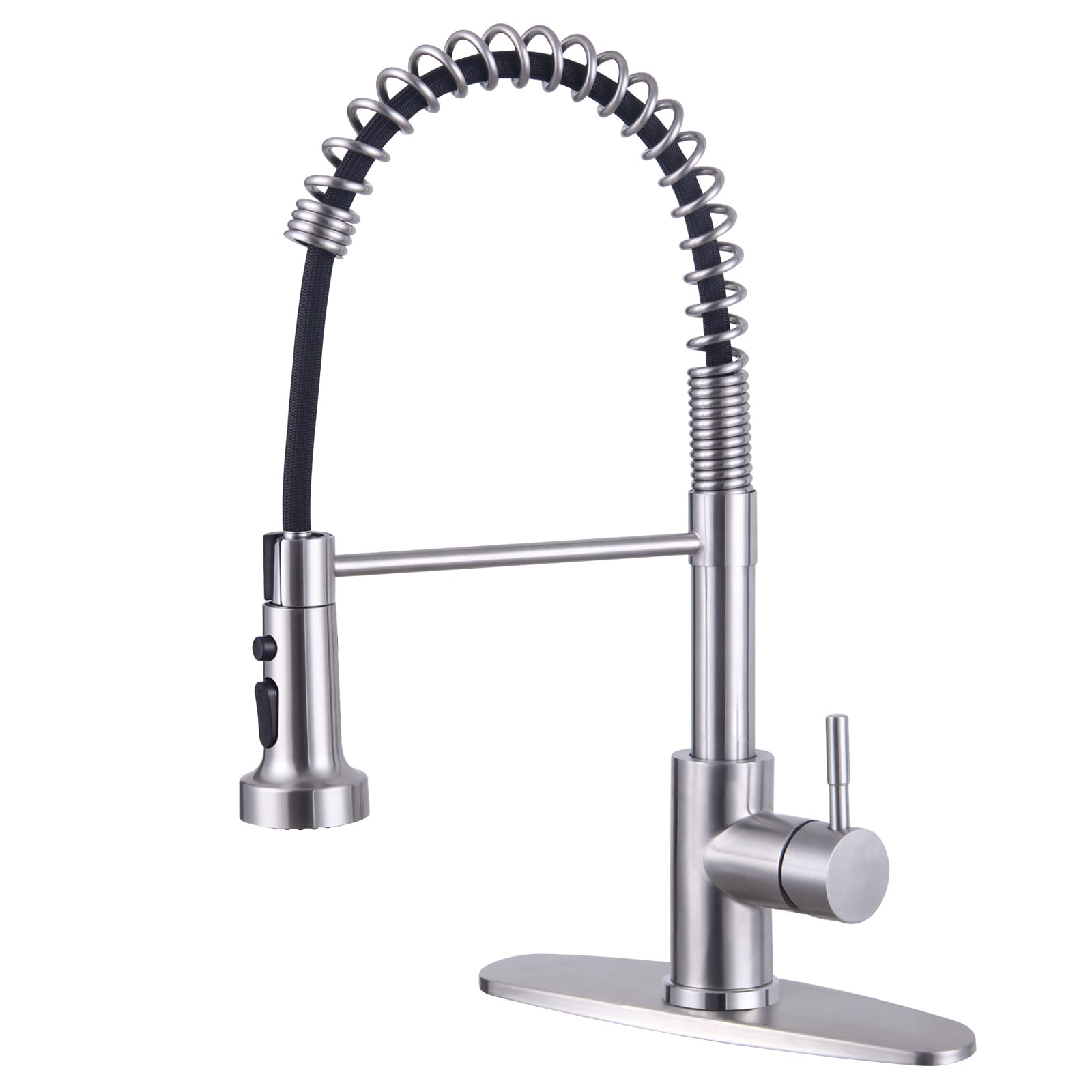 SEMANEY Kitchen Faucets, Brushed Nickel Stainless Steel Single Handle Sink Faucets with Pull Out Sprayer, Pull Down Kitchen Faucet with 10'' Deck Plate to Cover 1 or 3 Holes