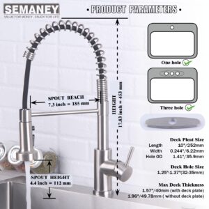 SEMANEY Kitchen Faucets, Brushed Nickel Stainless Steel Single Handle Sink Faucets with Pull Out Sprayer, Pull Down Kitchen Faucet with 10'' Deck Plate to Cover 1 or 3 Holes